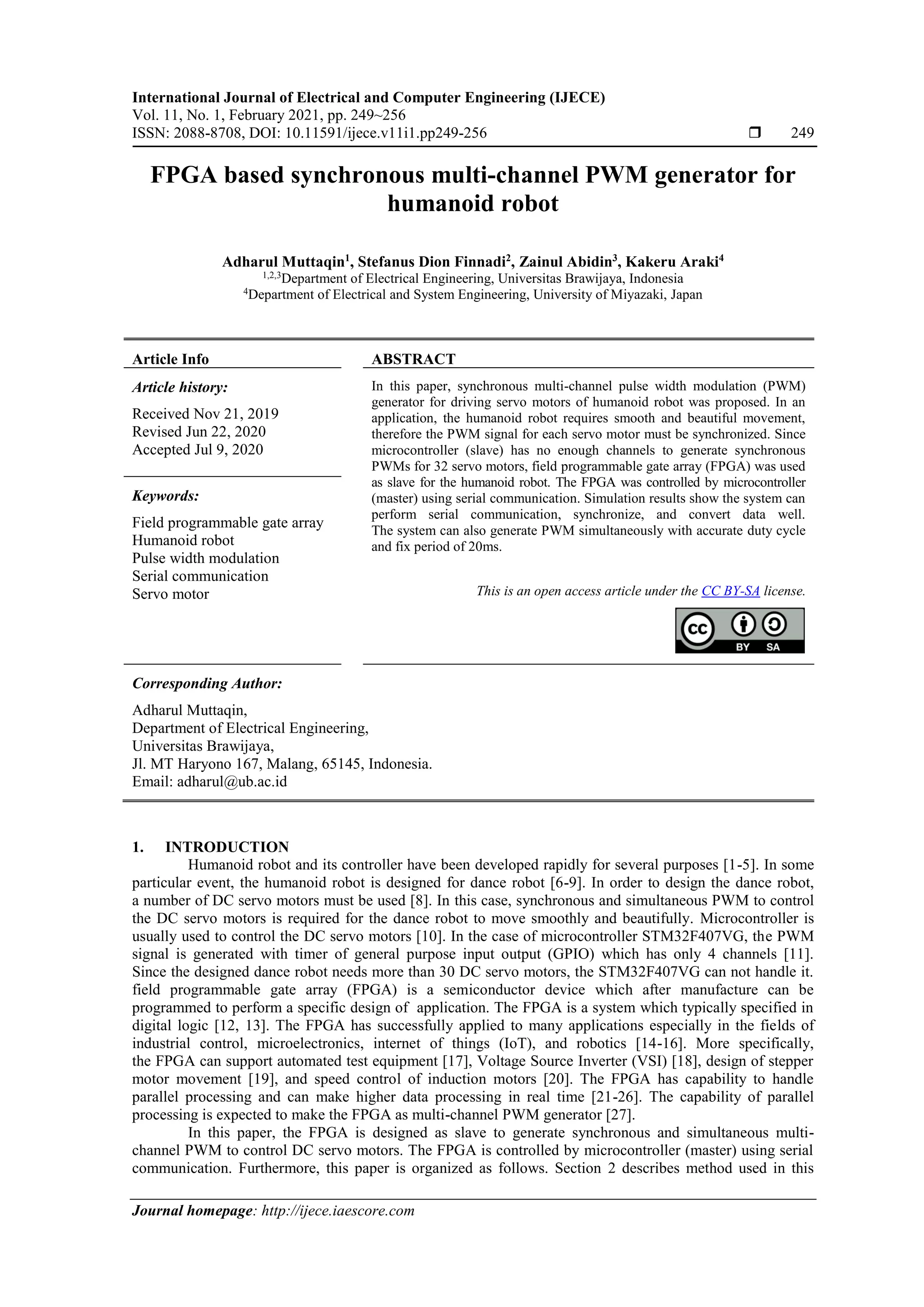 FPGA based synchronous multi-channel PWM generator for humanoid robot | PDF