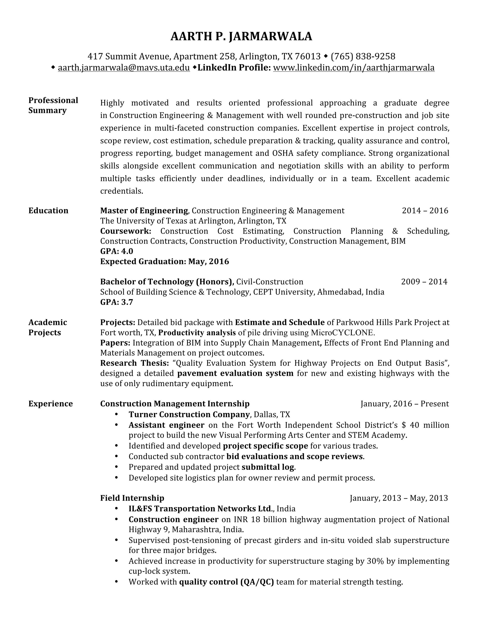 Aarth_Resume 2016 | PDF