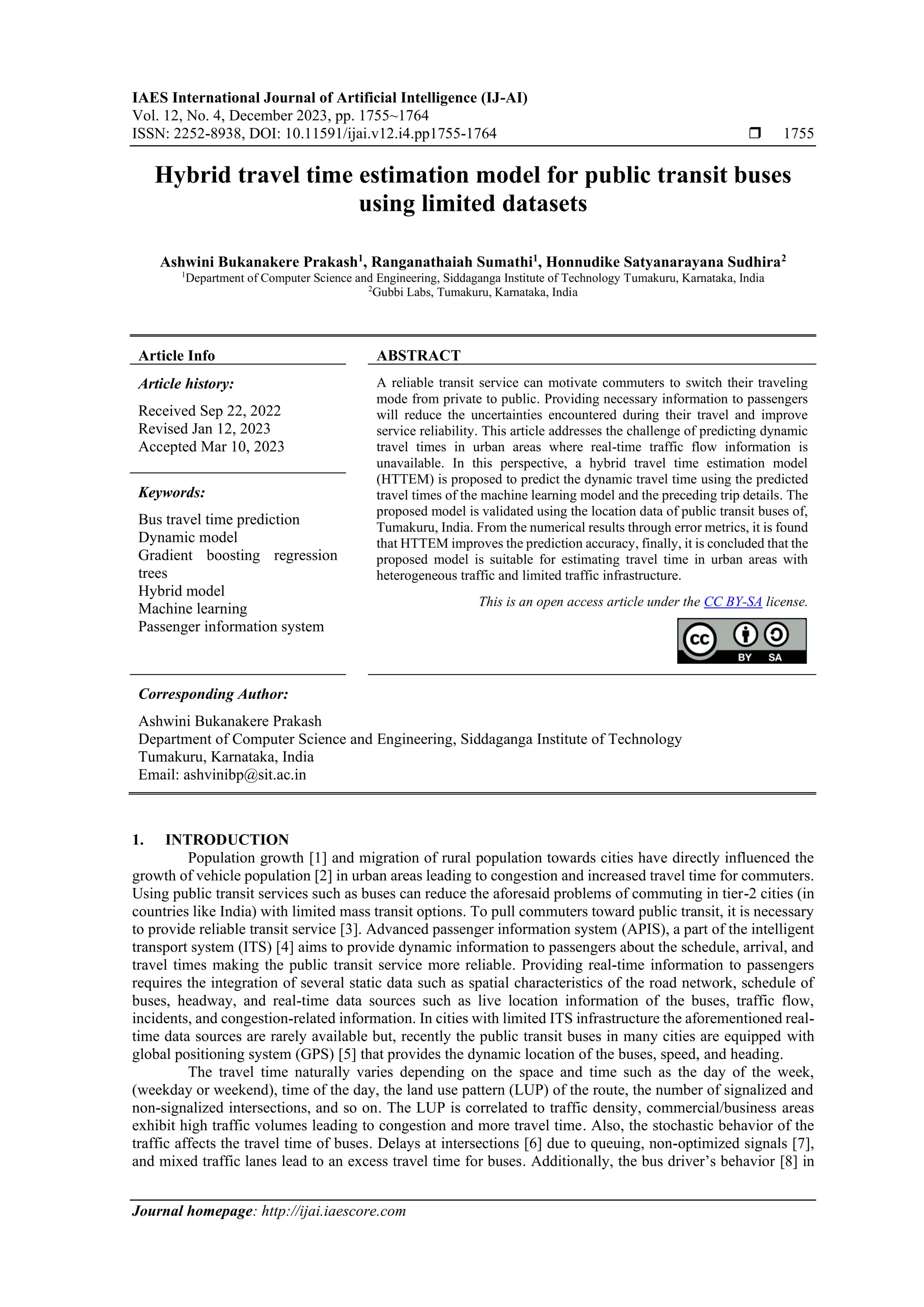 Hybrid Travel Time Estimation Model For Public Transit Buses Using Limited Datasets Pdf