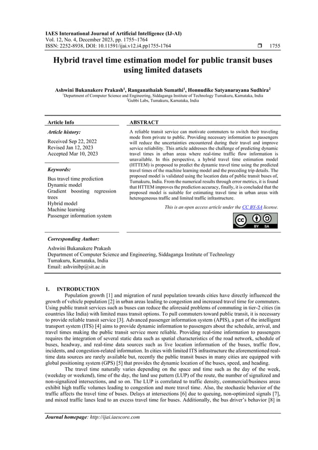 Hybrid travel time estimation model for public transit buses using ...