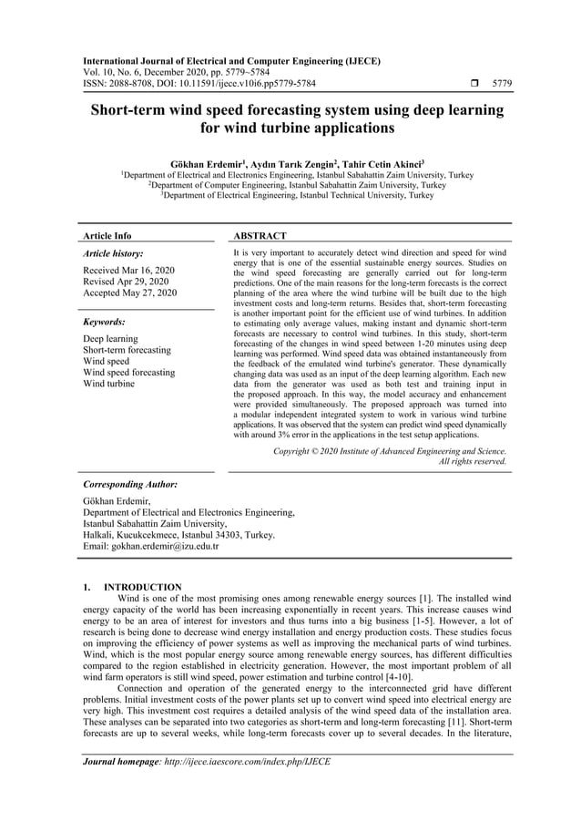 Short Term Wind Speed Forecasting System Using Deep Learning For Wind