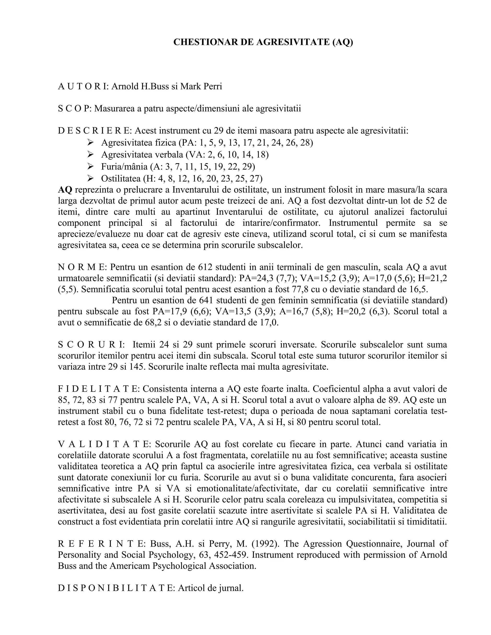 chestionar-de-agresivitate | DOC