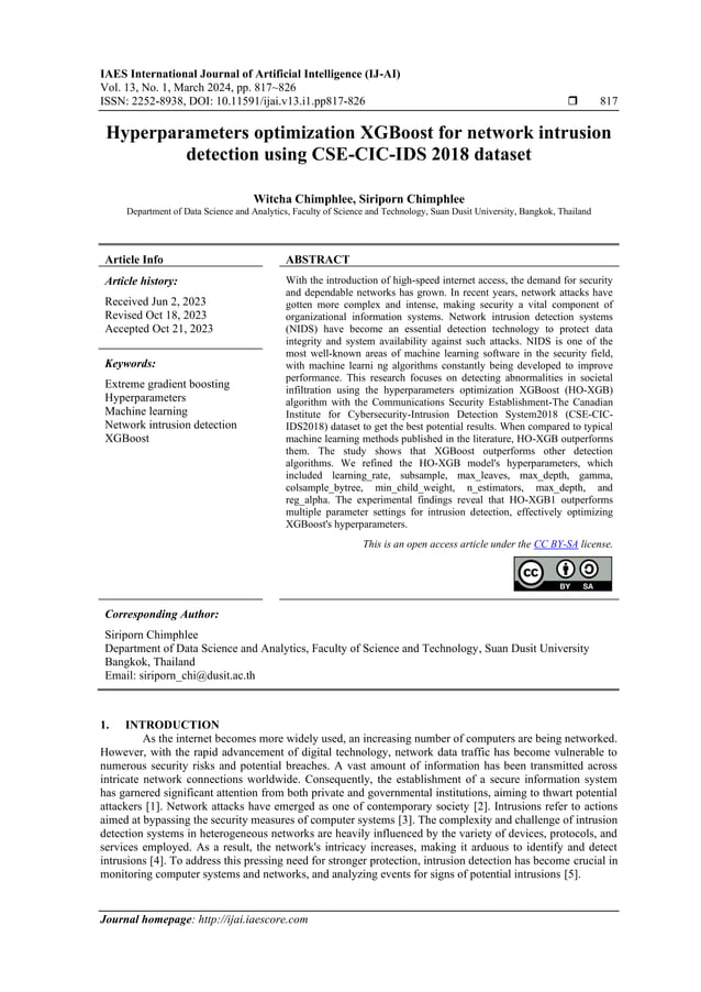 Hyperparameters optimization XGBoost for network intrusion detection using CSE-CIC-IDS 2018 ...