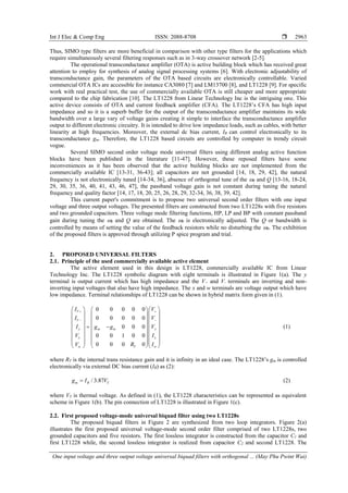 One input voltage and three output voltage universal biquad filters with orthogonal tune of ...