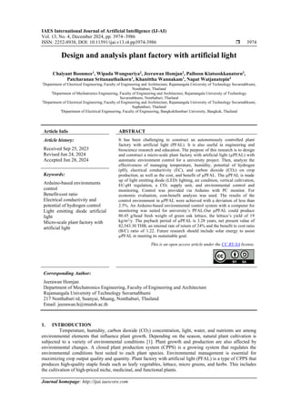 Design and analysis plant factory with artificial light | PDF