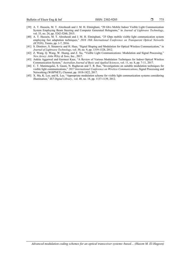 Advanced modulation coding schemes for an optical transceiver systems–based OWC communication ...