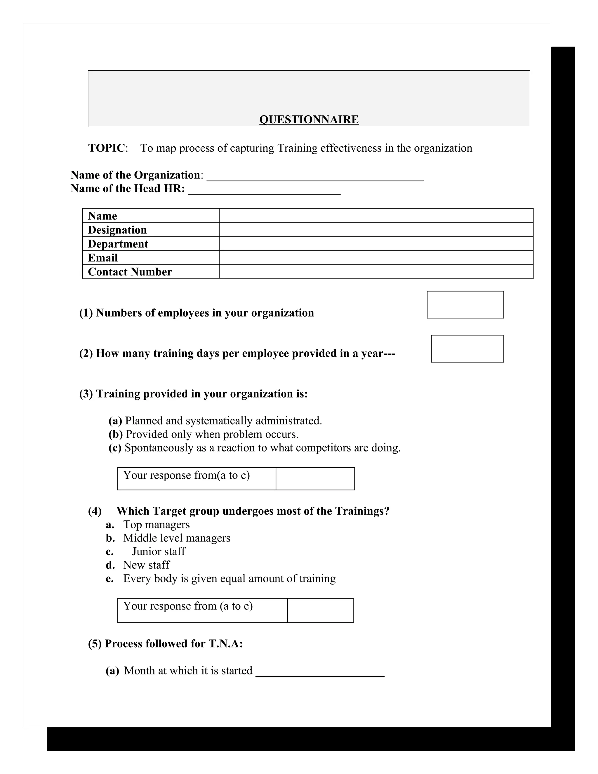 25246853 Questionnaire On Training Doc
