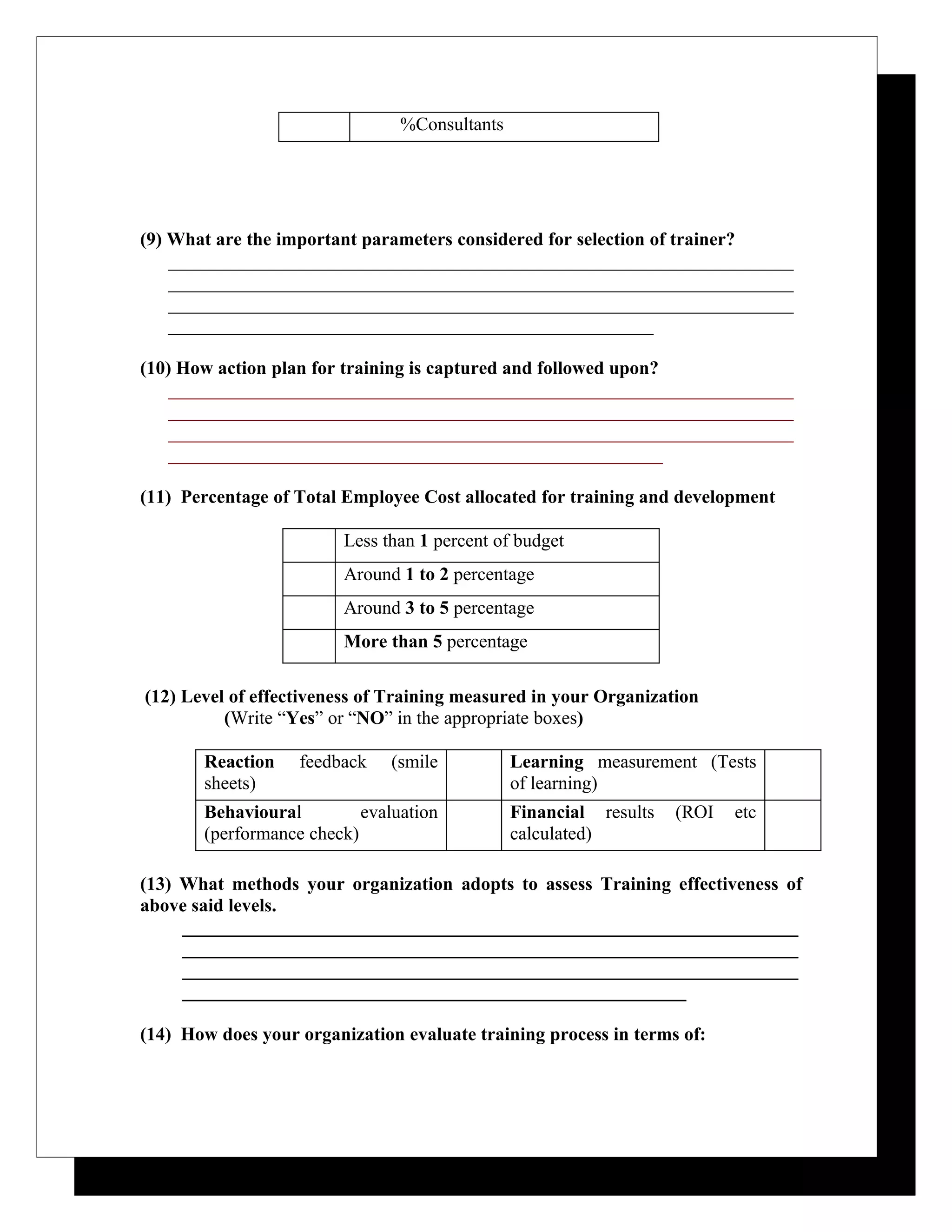 25246853 Questionnaire On Training Doc