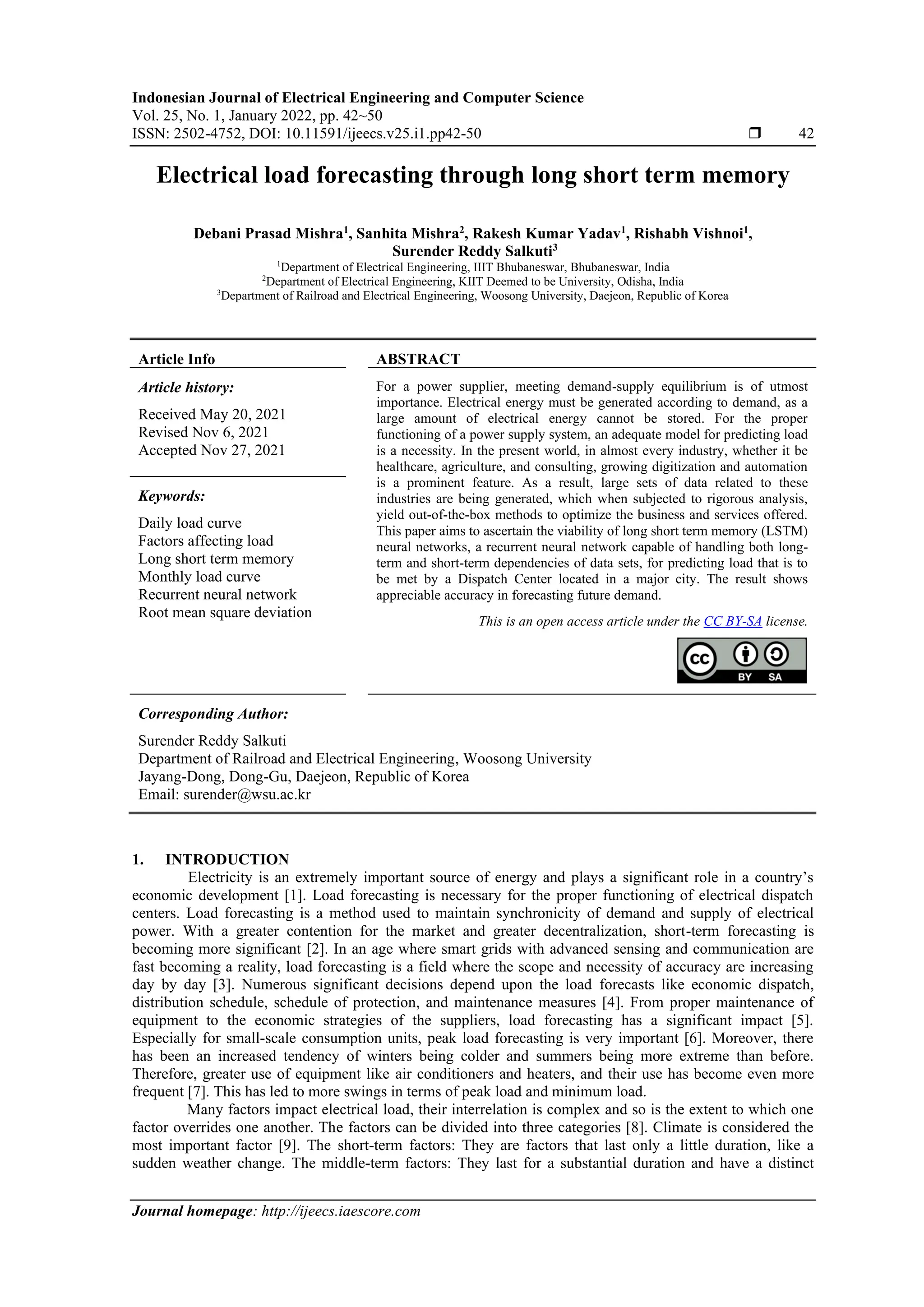 Electrical load forecasting through long short term memory | PDF