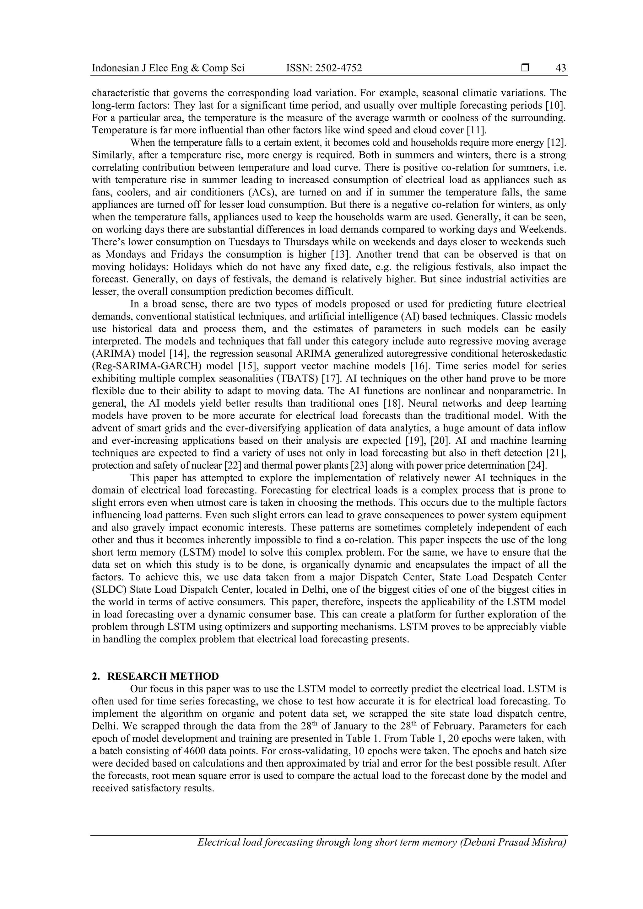 Electrical load forecasting through long short term memory | PDF