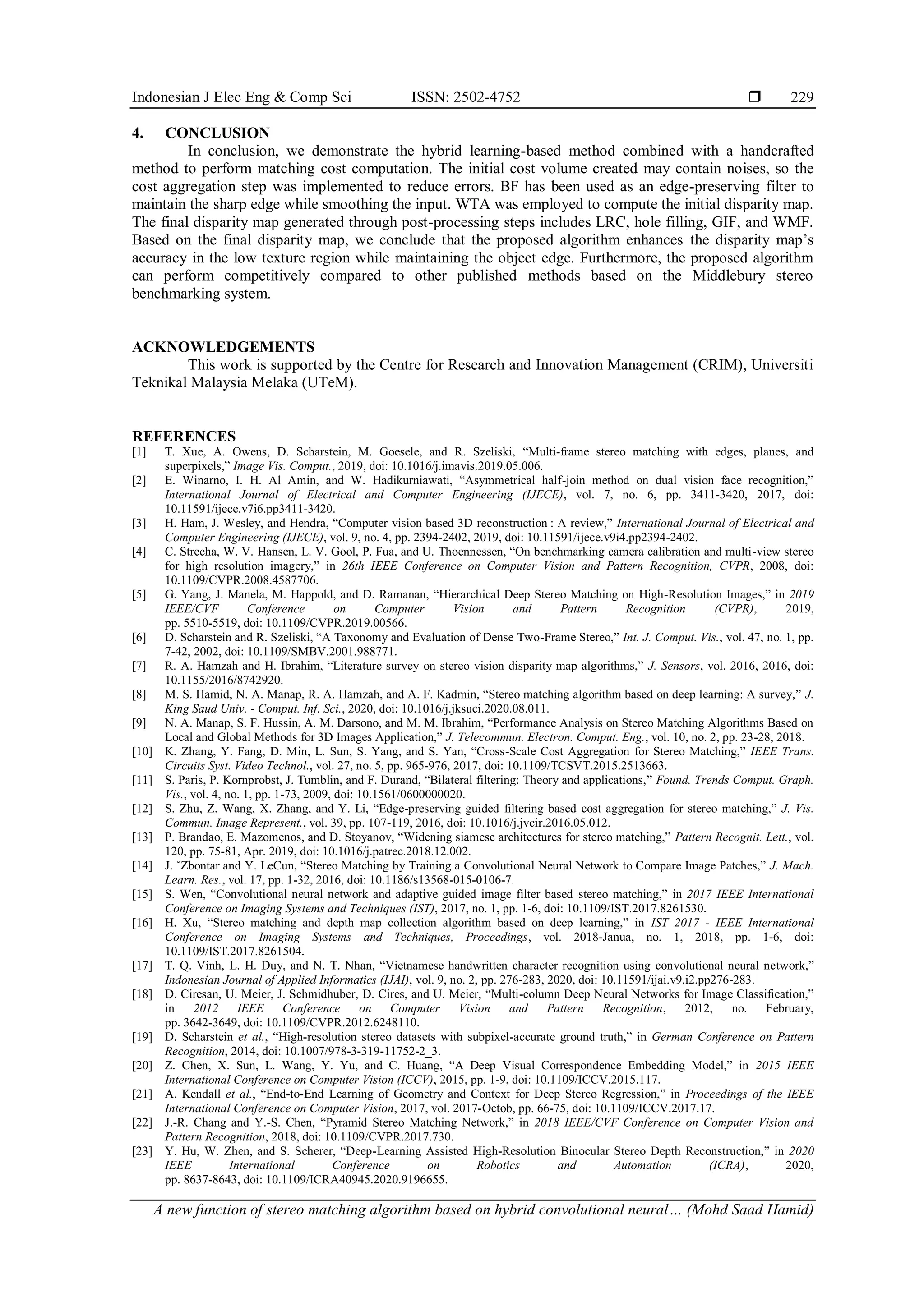 A New Function Of Stereo Matching Algorithm Based On Hybrid Convolutional Neural Network Pdf