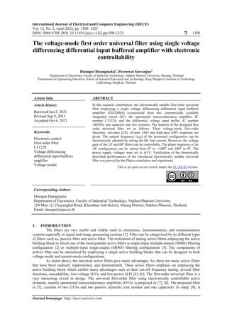 The voltage-mode first order universal filter using single voltage differencing differential ...