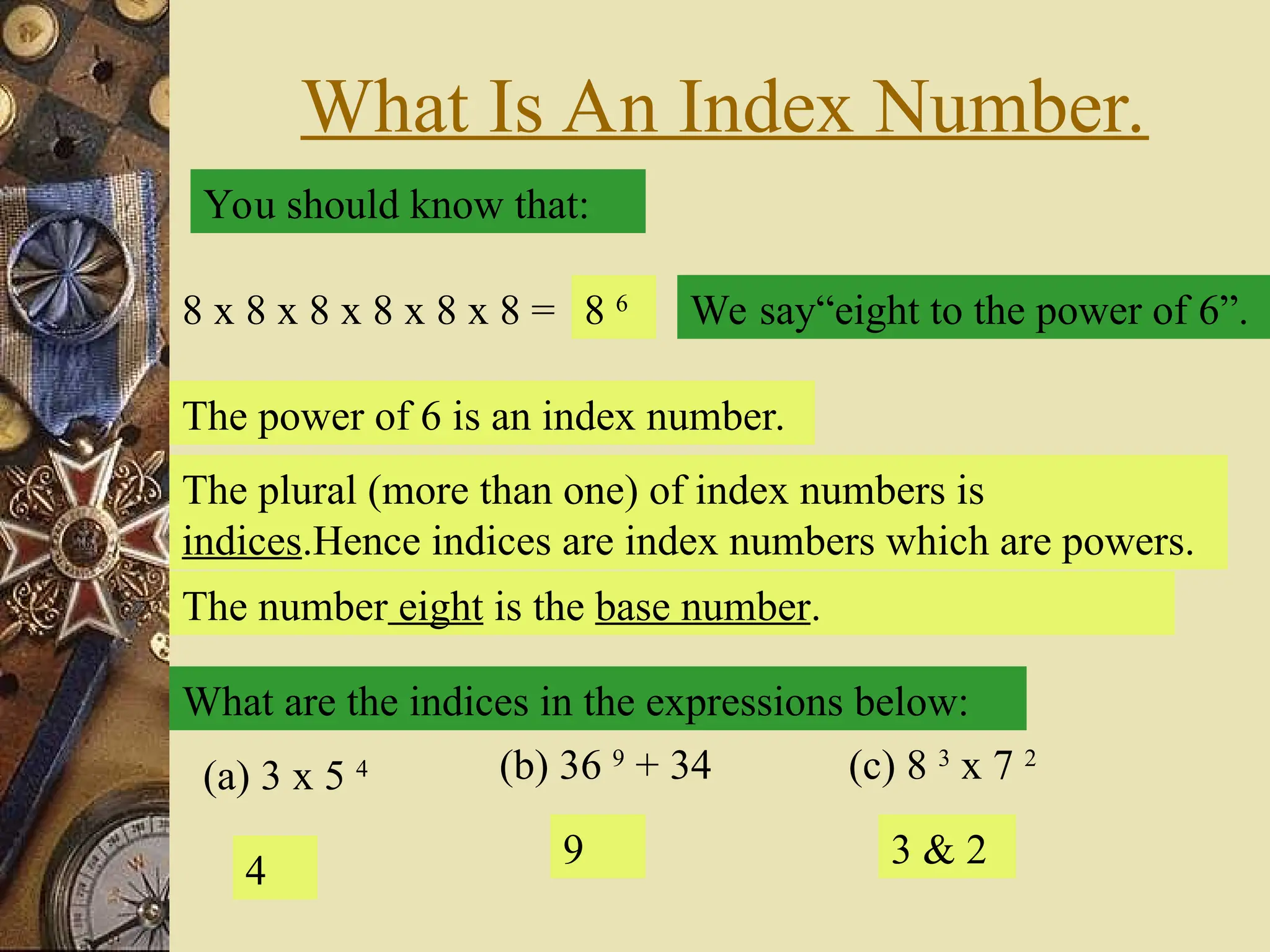 Indices powerpoint presentation to be su | PPT