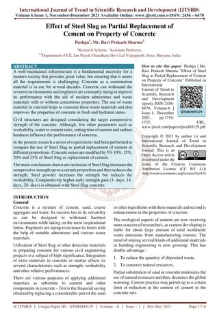 Effect of Steel Slag as Partial Replacement of Cement on Property of ...