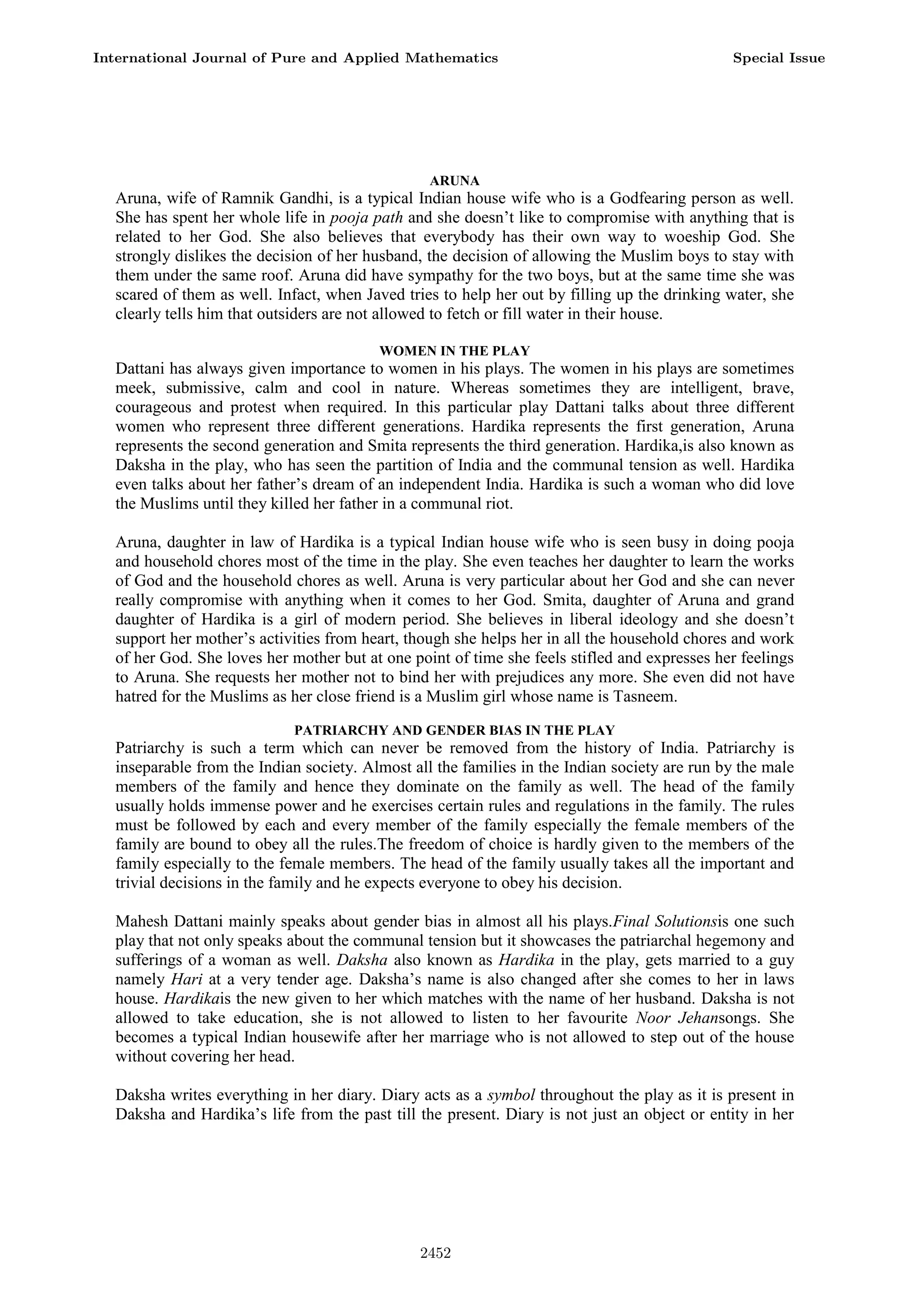 Communal Tension and Gender Bias in Mahesh Dattani's Finally Solution | PDF