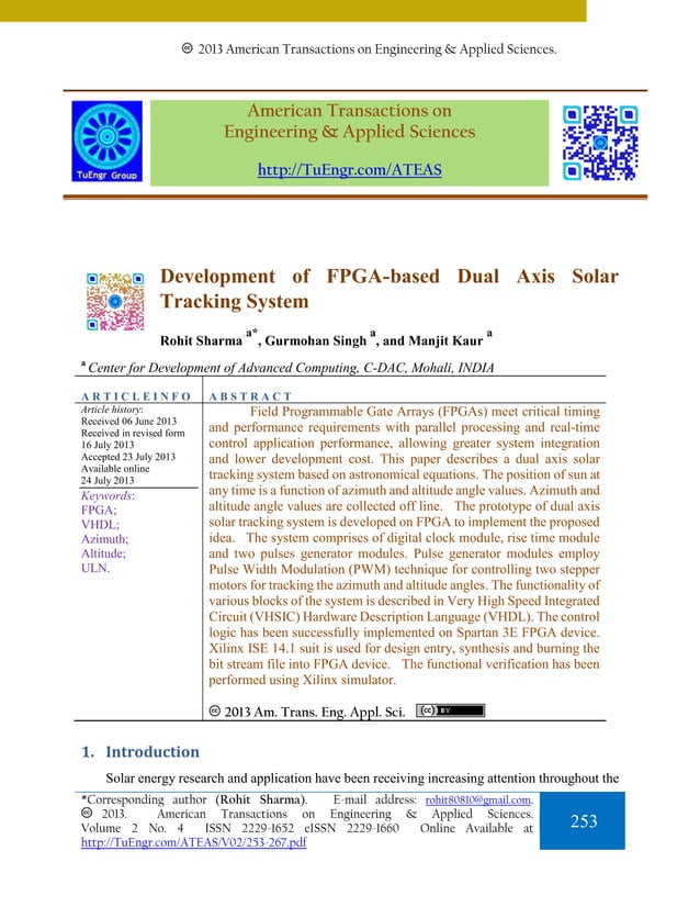 Development of FPGA based Dual Axis Solar Tracking System | PDF