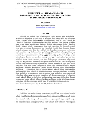 Kepemimpinan kepala sekolah dan peningkatan profesionalisme guru | PDF