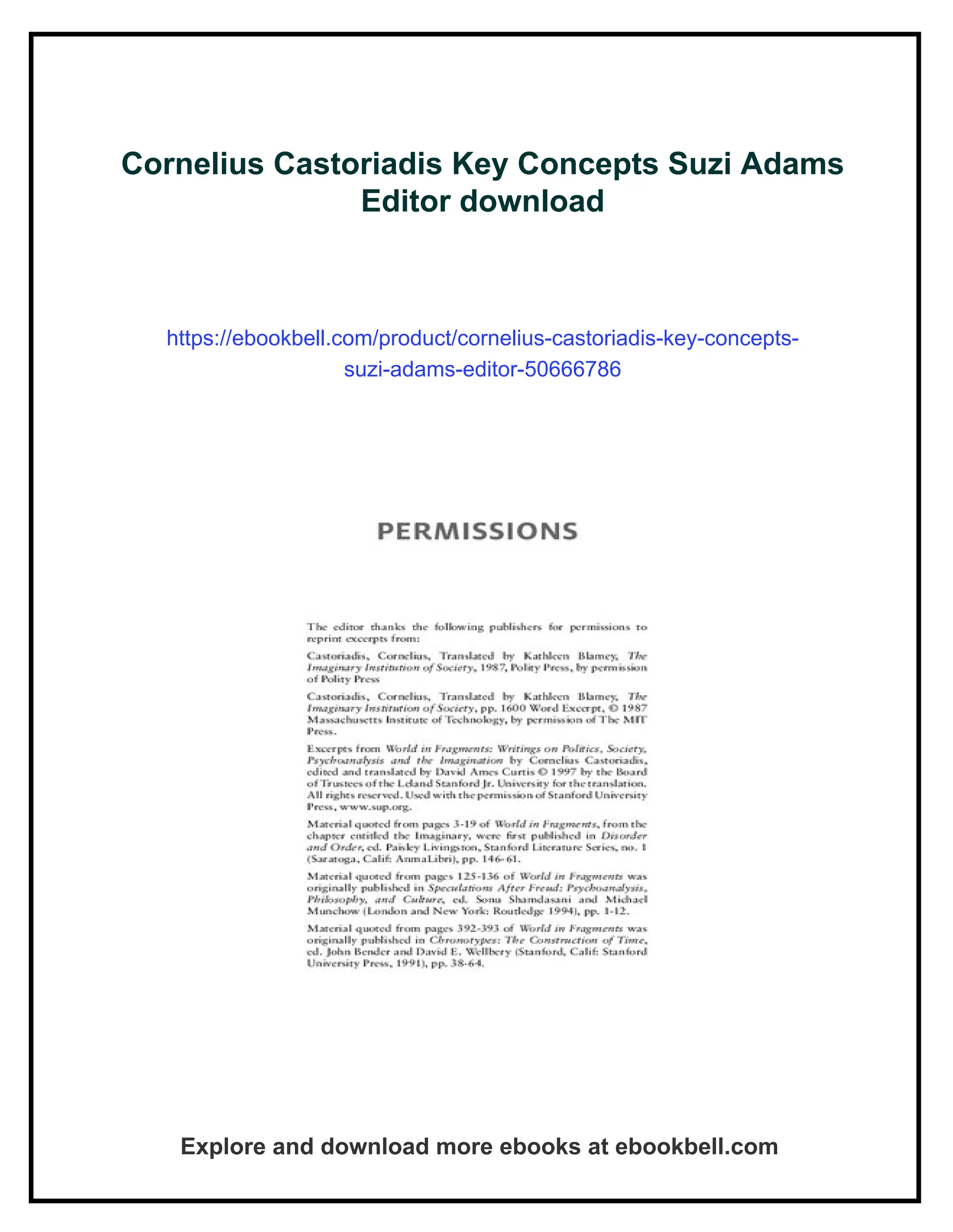 Cornelius Castoriadis Key Concepts Suzi Adams Editor | PDF