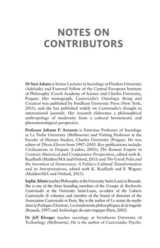 Cornelius Castoriadis Key Concepts Suzi Adams Editor | PDF