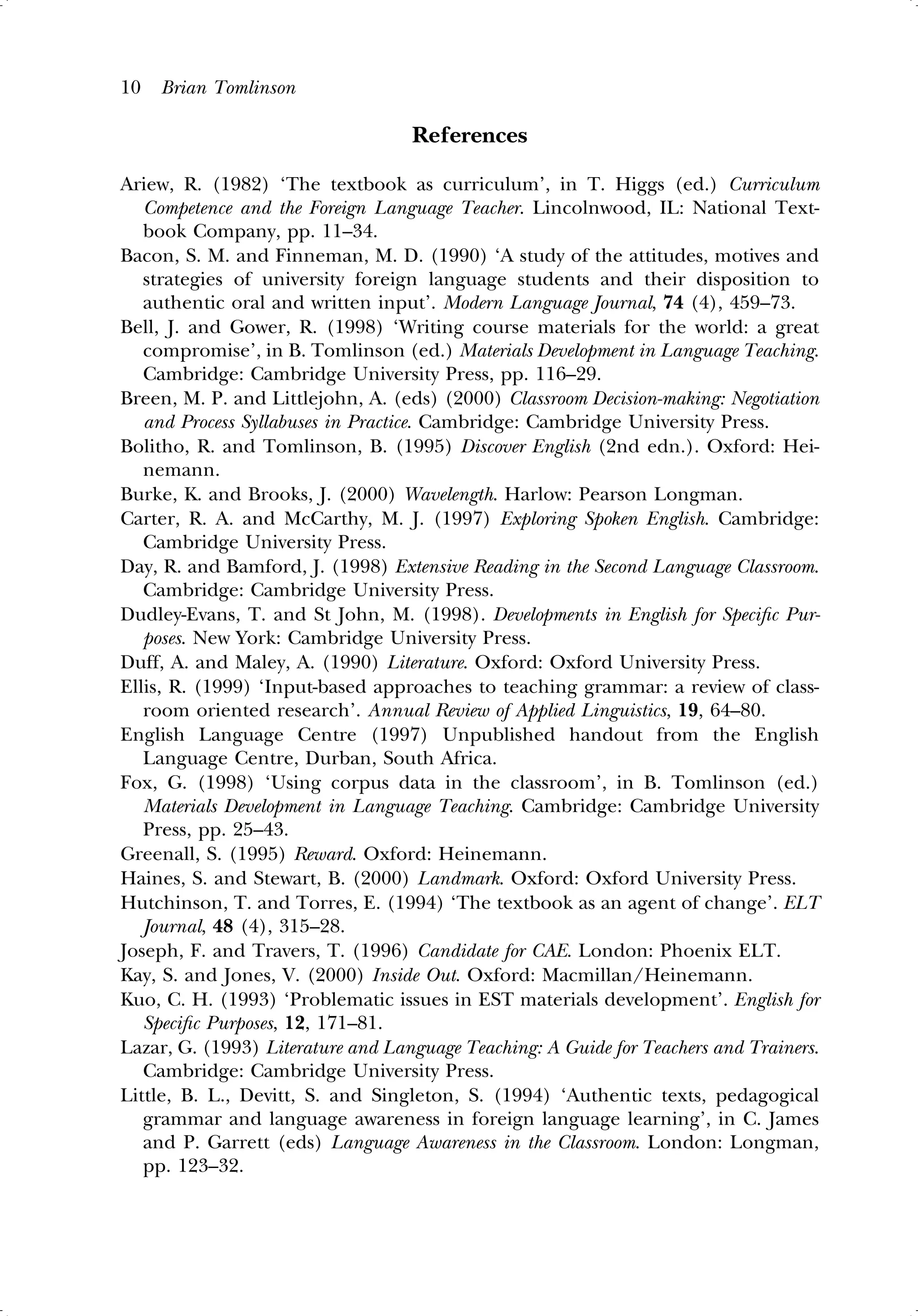Developing Materials For Language Teaching Brian Tomlinson Editor | PDF
