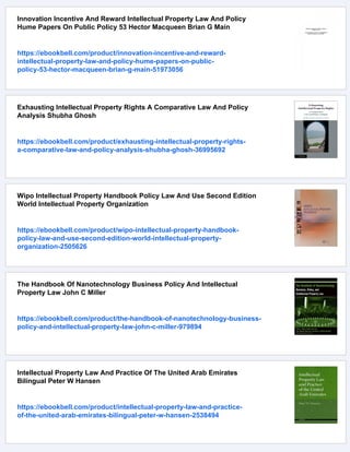 Intellectual Property Law And Policy Volume 11 Hugh C Hansen Editor | PDF