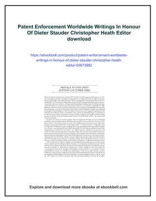 Patent Enforcement Worldwide Writings In Honour Of Dieter Stauder ...