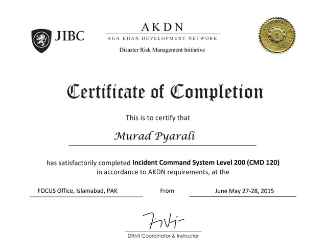 DRMI ICS200 CertificateOfCompletion_MuradPyarali | PDF