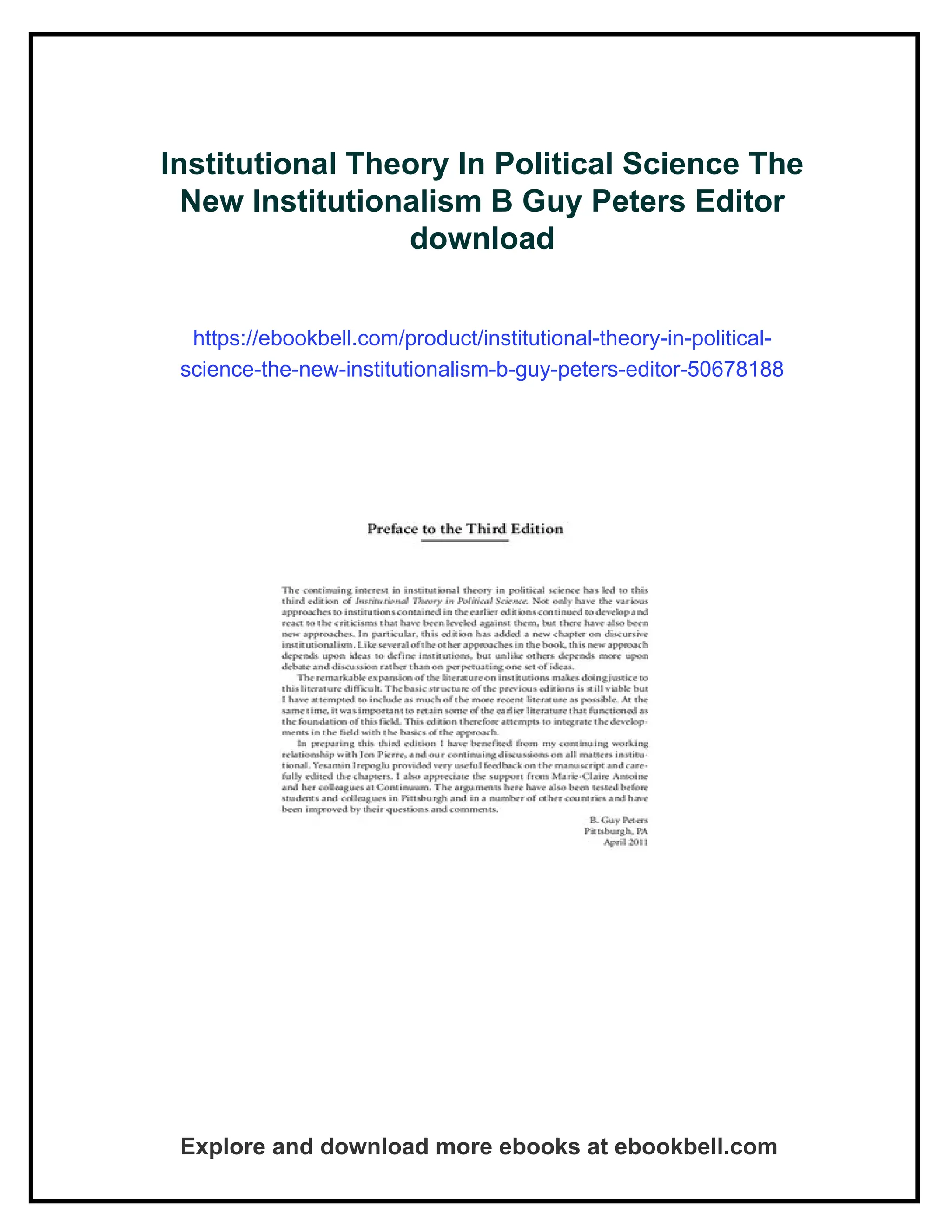 Institutional Theory In Political Science The New Institutionalism B ...