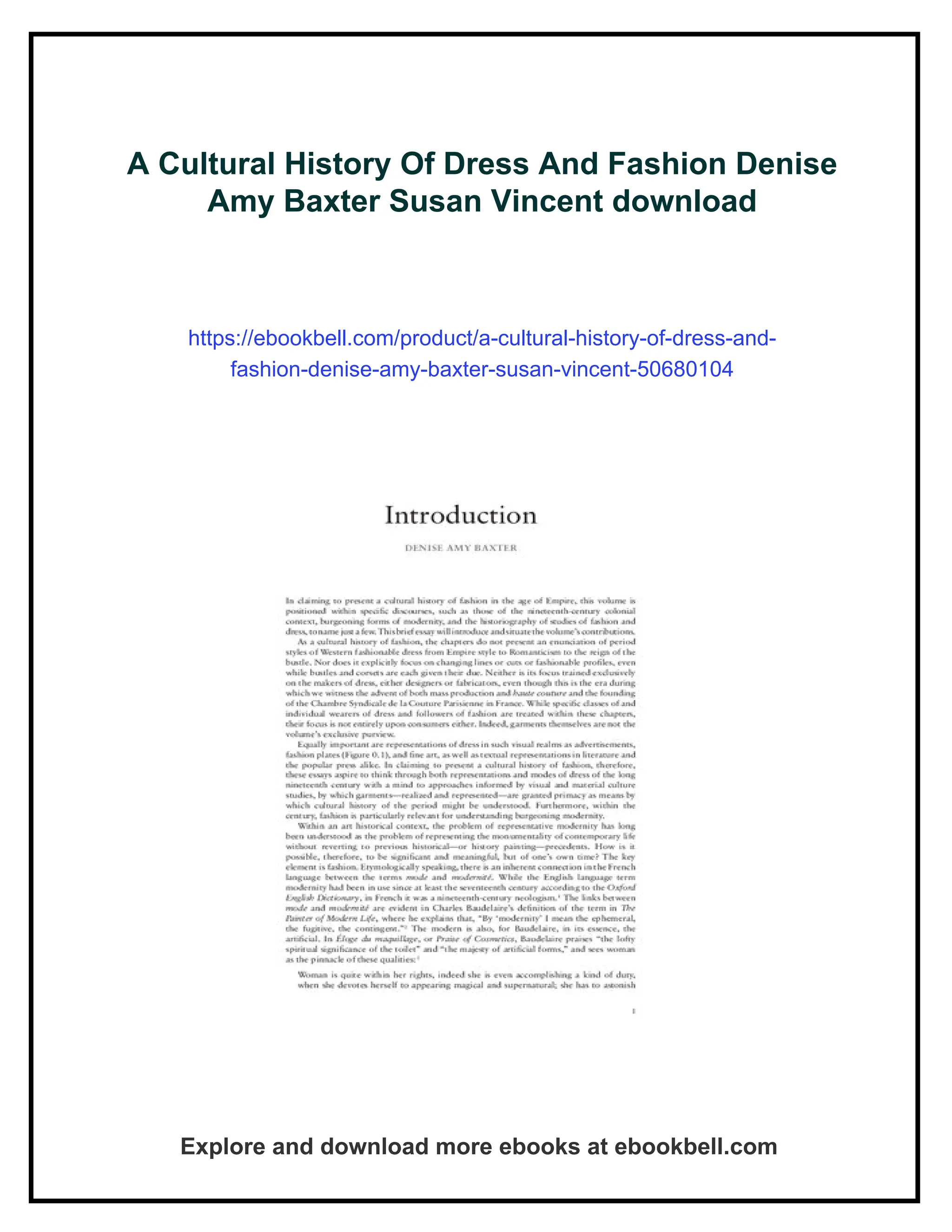 A Cultural History Of Dress And Fashion Denise Amy Baxter Susan Vincent ...