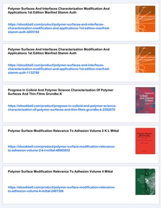 Polymer Surface Characterization Sabbatini L Ed | PDF