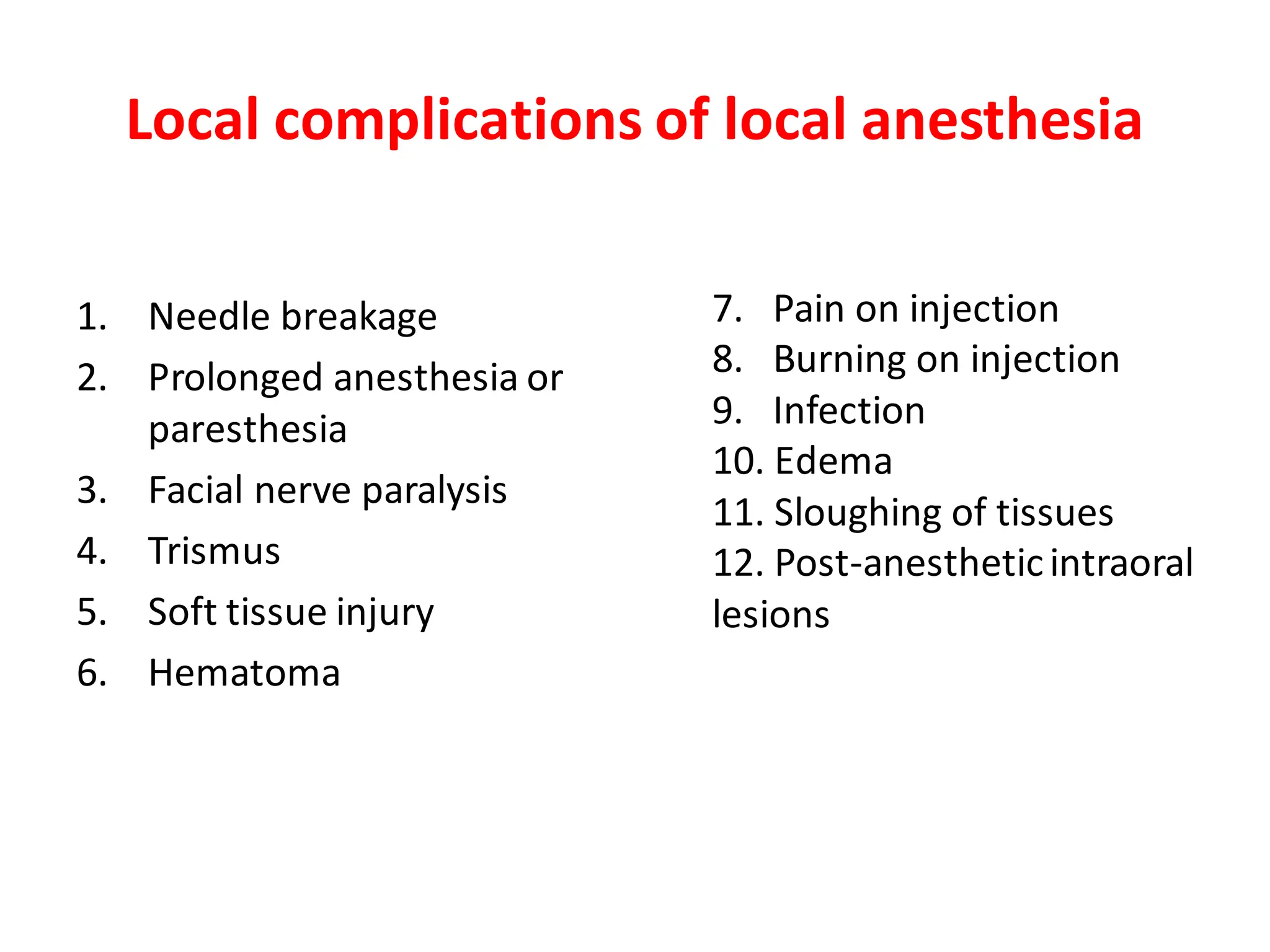 Local complication of local anaesthesia | PDF