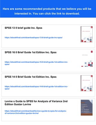 SPSS 15 0 Base User s Guide 1st Edition Inc. Spss | PDF