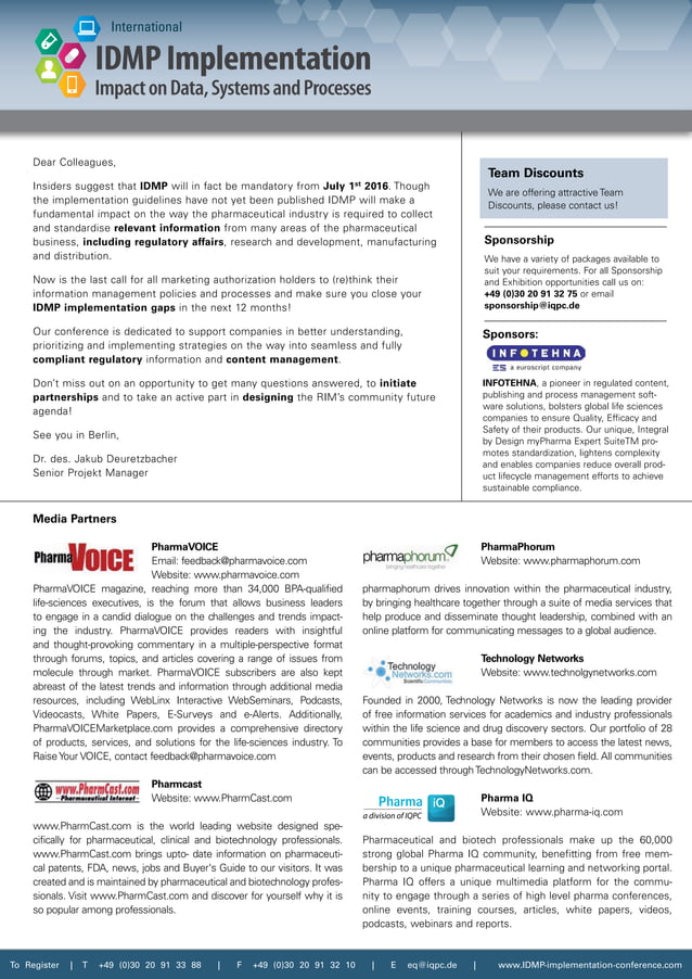 IDMP Implementation - Impact on Data, Systems and Processes. How to ...