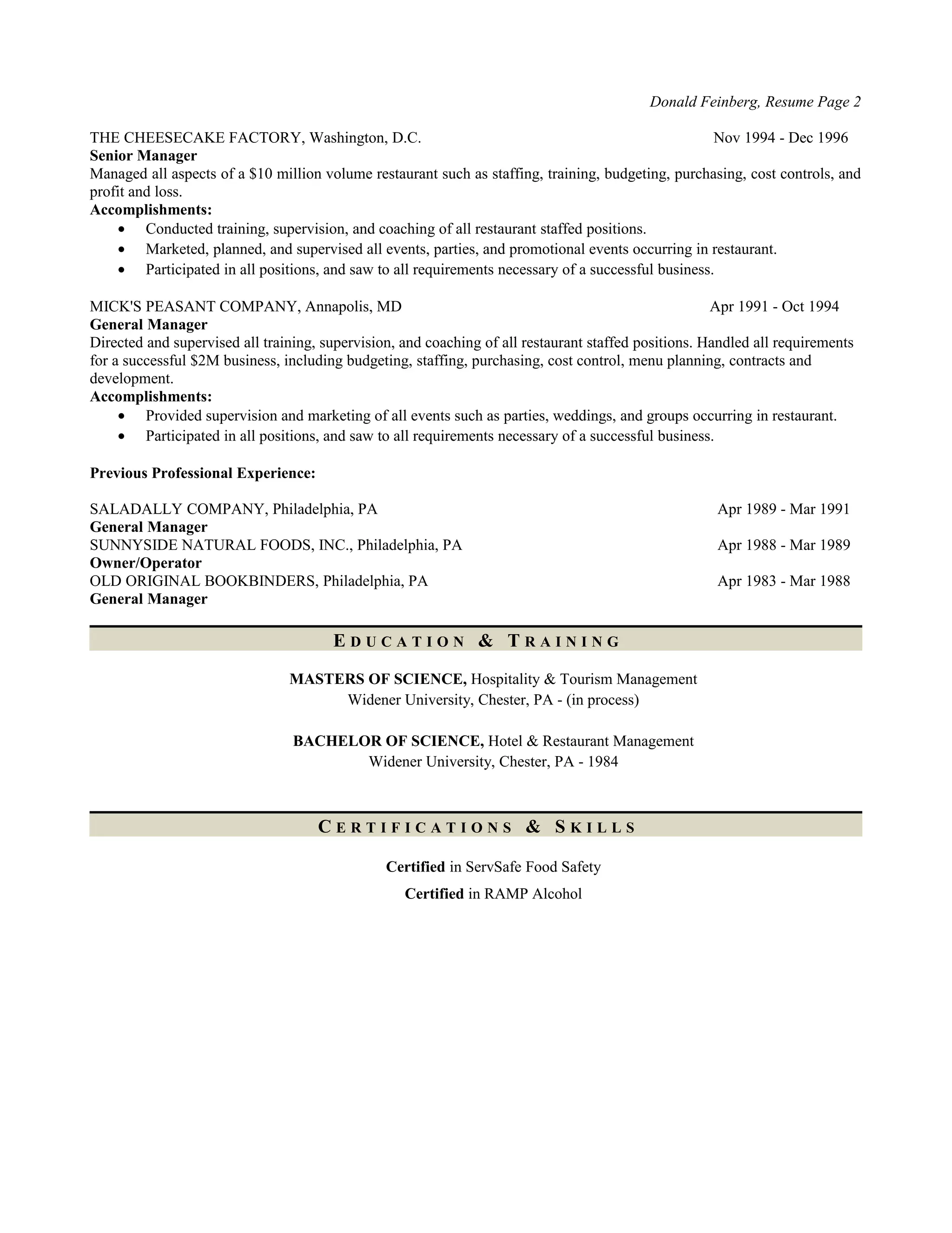 Donald Feinberg Resume | DOC