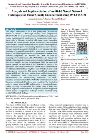 Analysis and Implementation of Artificial Neural Network Techniques for Power Quality ...
