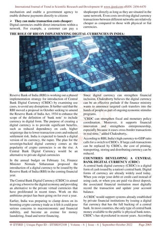 The Role of RBI on Implementation of Digital Currencies in India | PDF