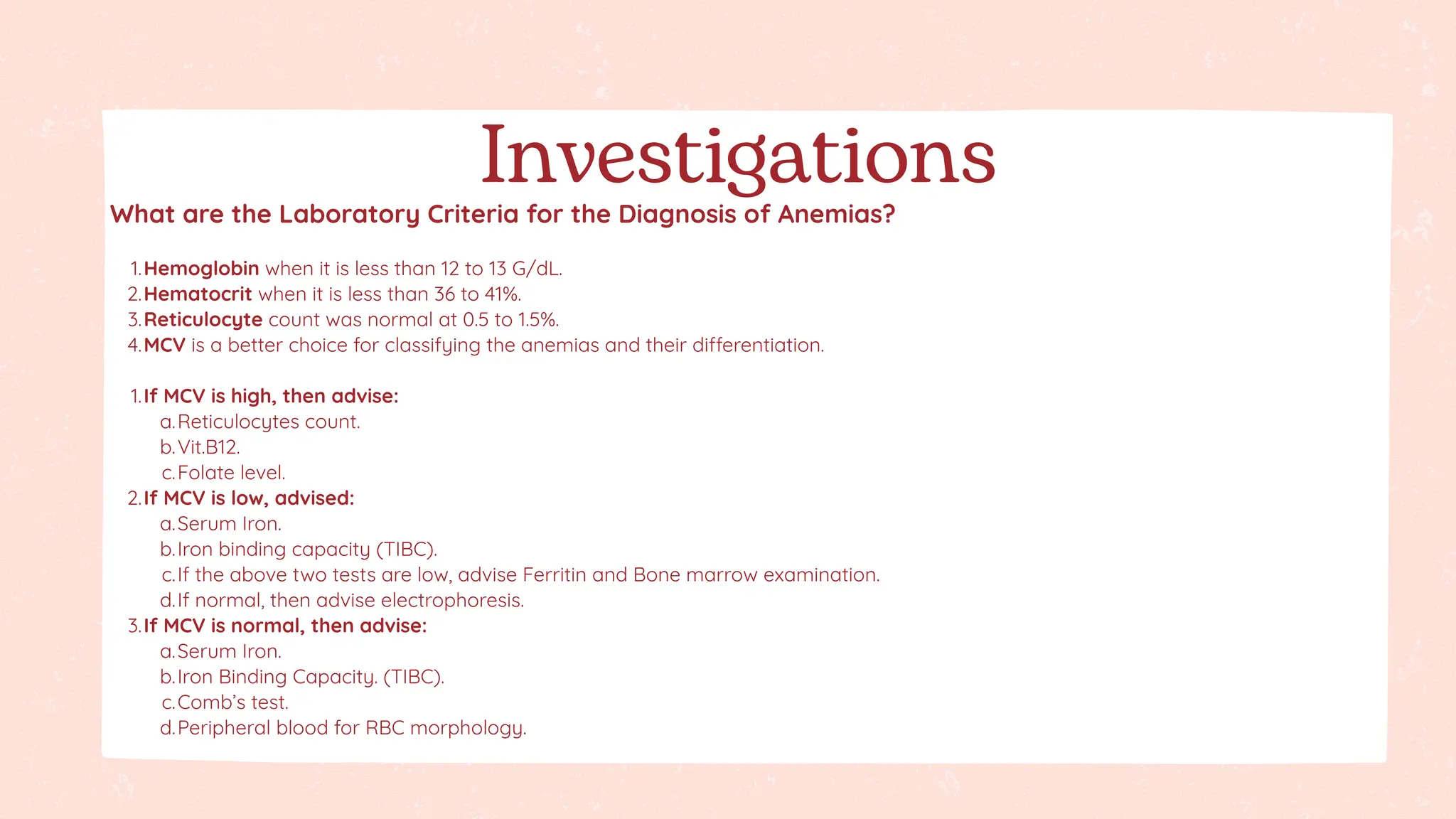 Approach to anemia , classification, investigations cases | PDF