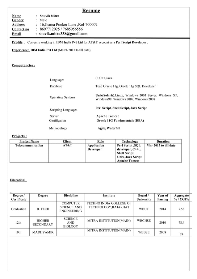 Souvik Cv | DOC | Programming Languages | Computing