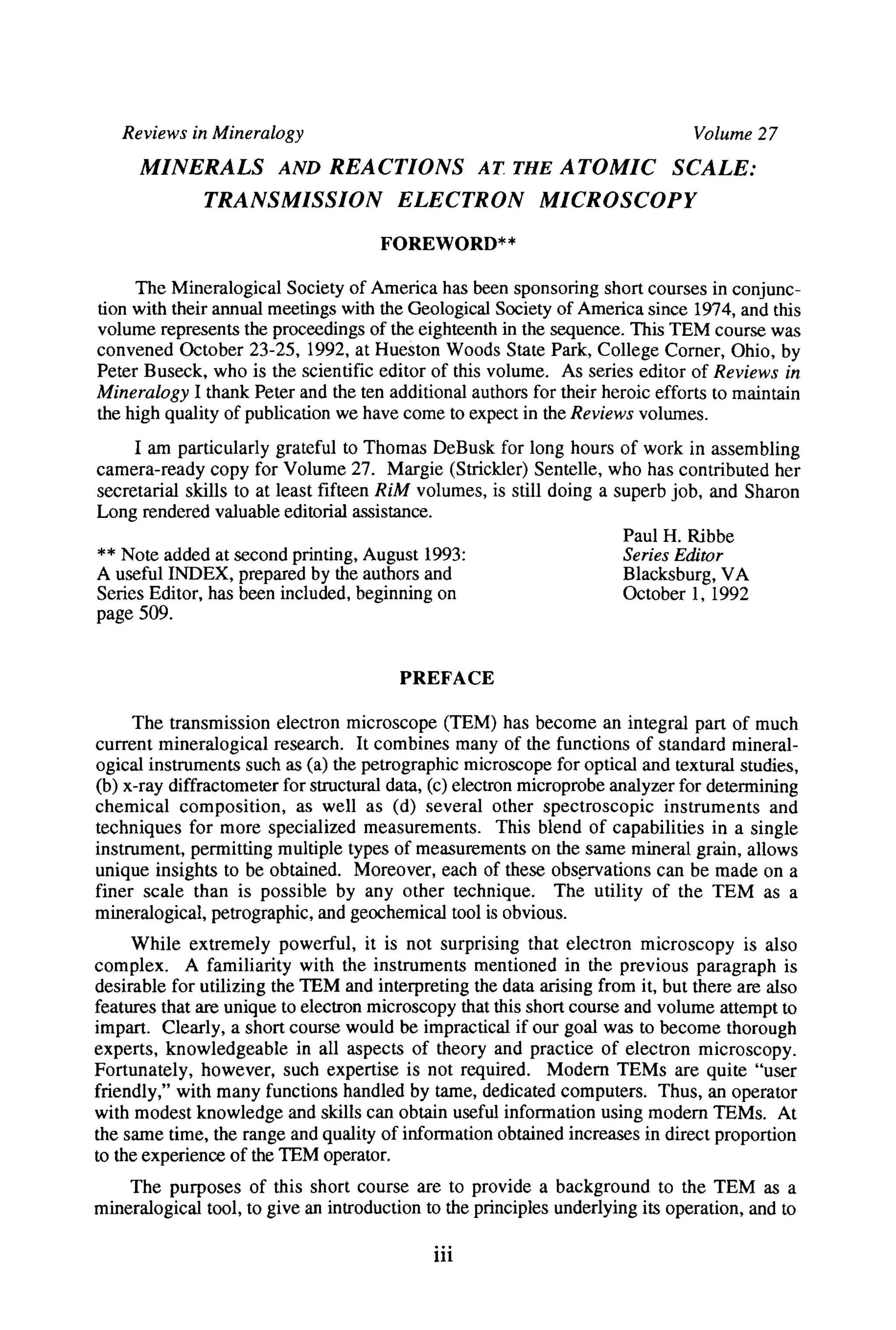 Minerals And Reactions At The Atomic Scale Transmission Electron ...