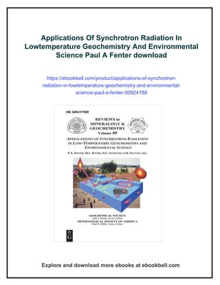 Applications Of Synchrotron Radiation In Lowtemperature Geochemistry ...