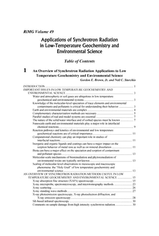 Applications Of Synchrotron Radiation In Lowtemperature Geochemistry ...