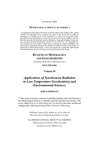 Applications Of Synchrotron Radiation In Lowtemperature Geochemistry ...