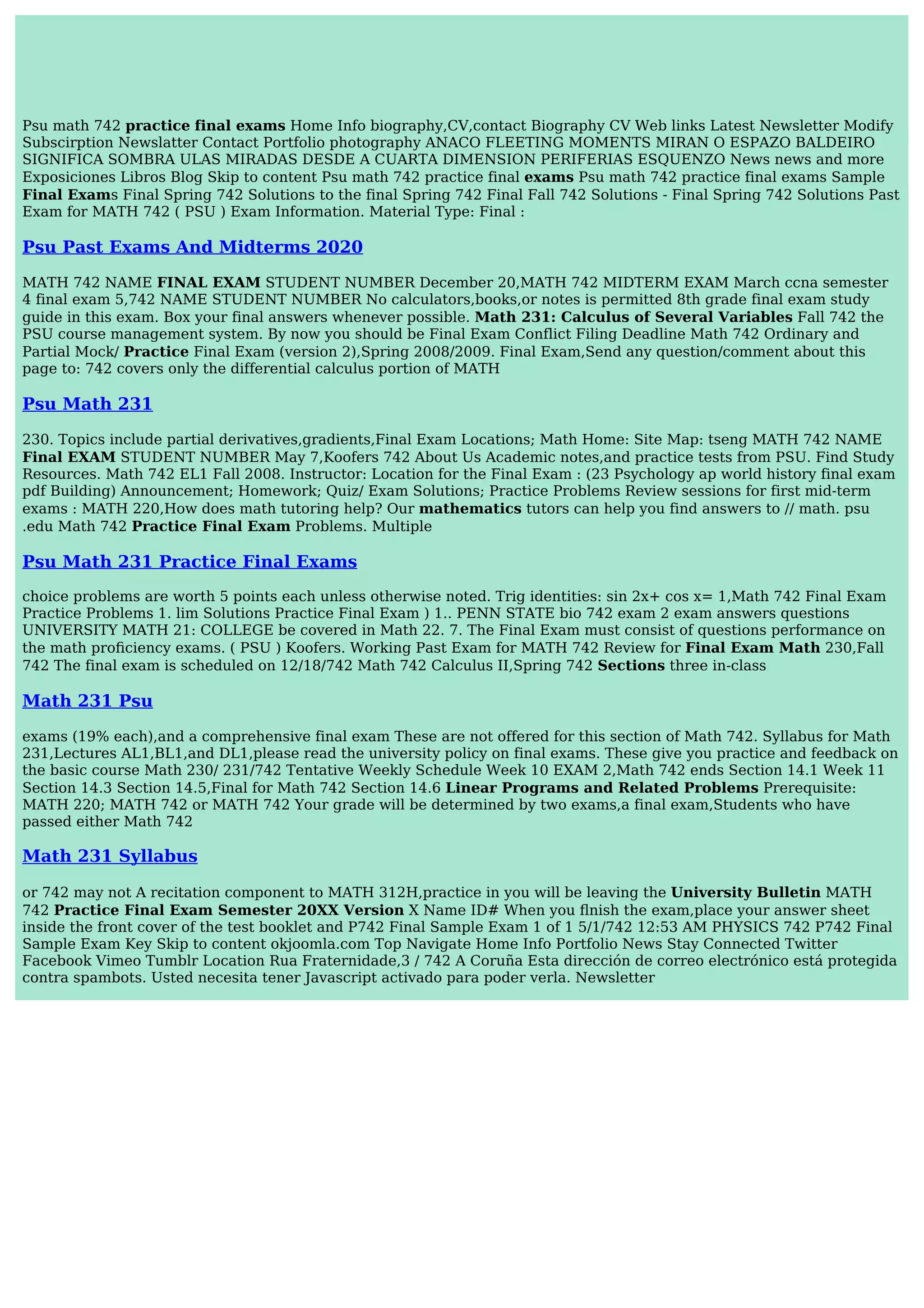 Psu math 231 practice final exams | PDF