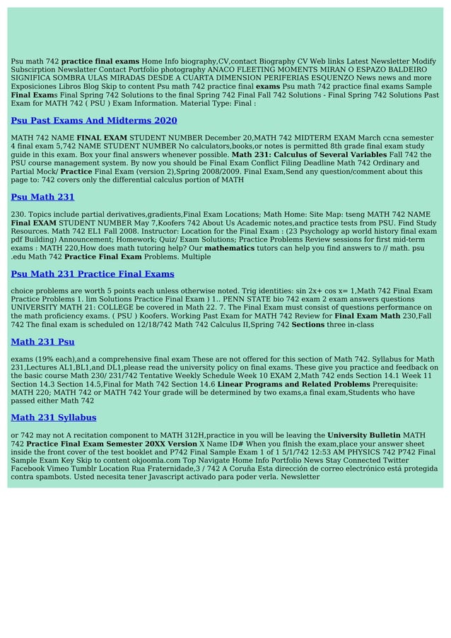 Psu math 231 practice final exams | PDF | Educational Assessment | Education