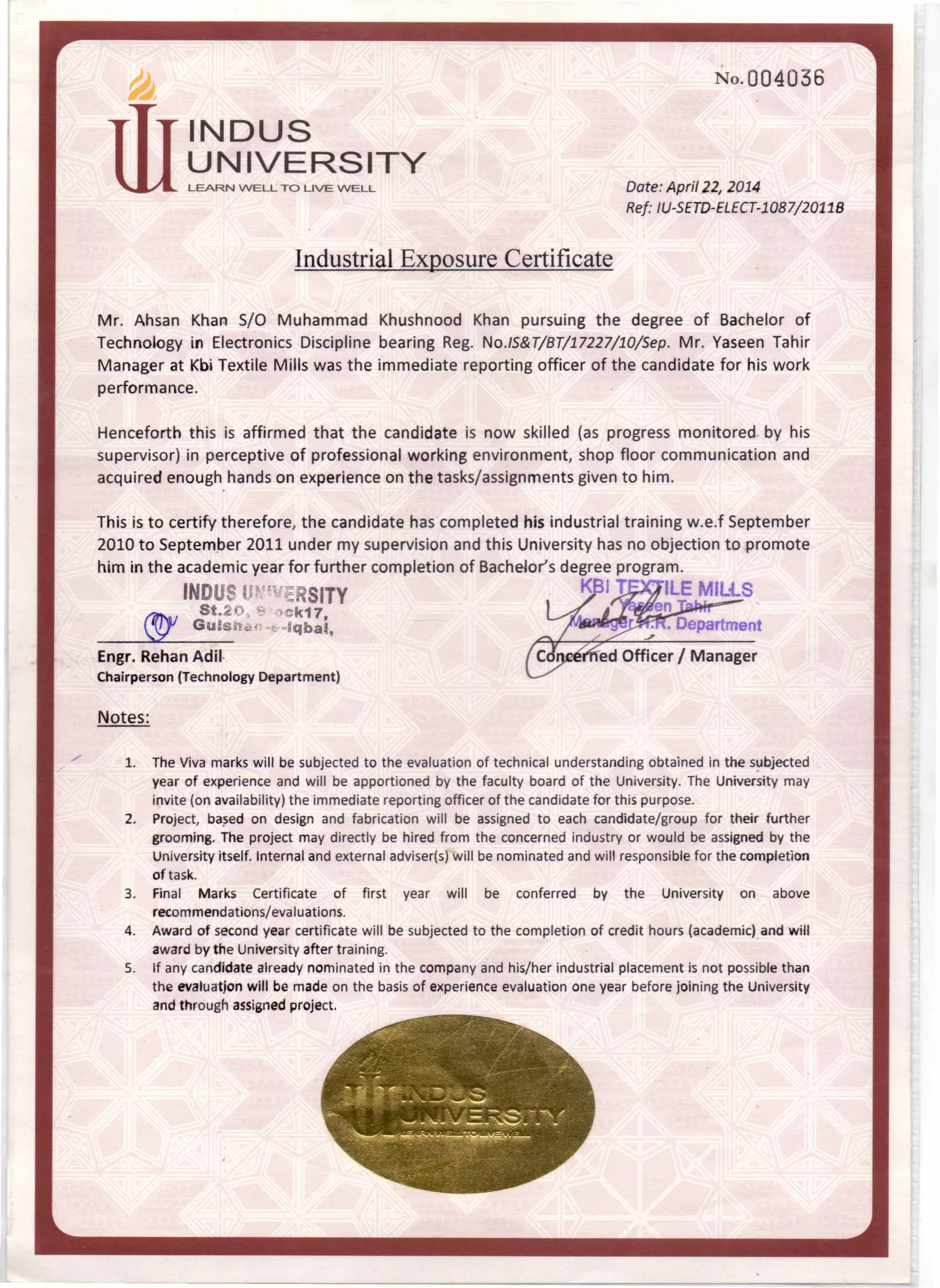 Industrial Exposure Certificate | PDF