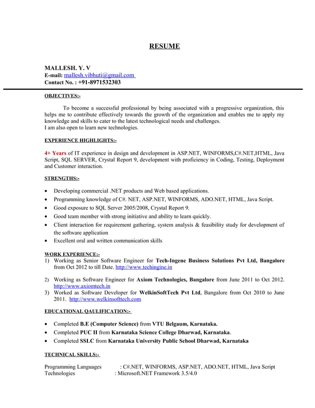 Mallesh_4+Years_ExpDOTNet | PDF