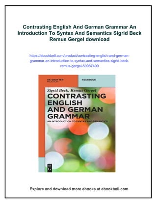 Contrasting English And German Grammar An Introduction To Syntax And ...