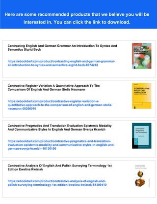 Contrasting English And German Grammar An Introduction To Syntax And ...