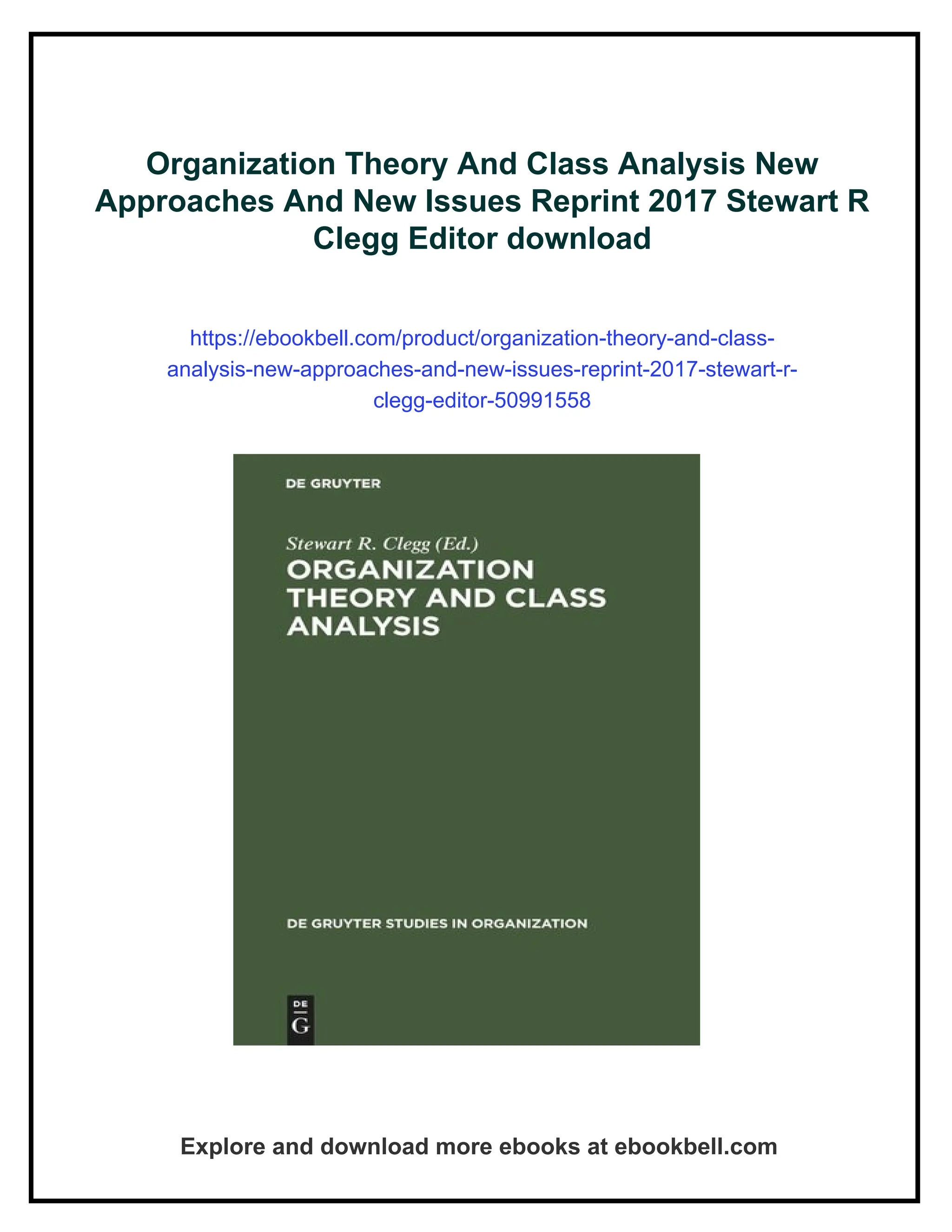 Organization Theory And Class Analysis New Approaches And New Issues ...