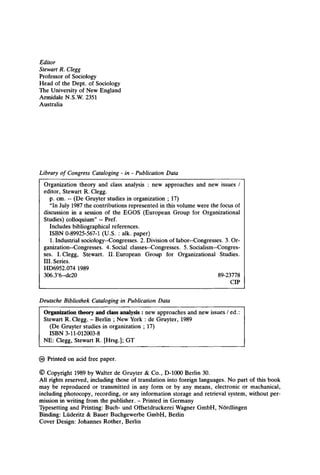Organization Theory And Class Analysis New Approaches And New Issues ...